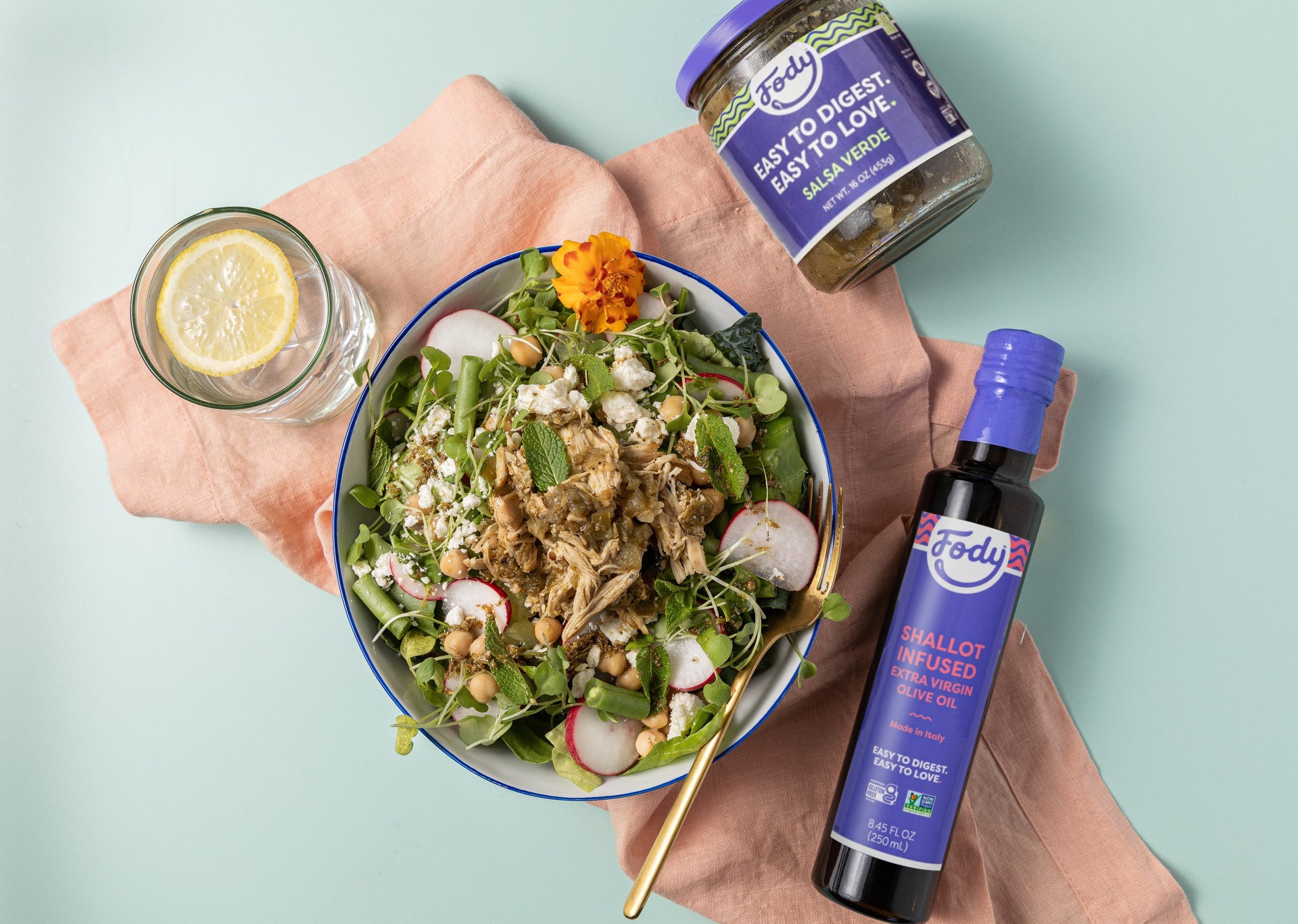Fody’s Spring Salad with Slow Cooker Salsa Verde Chicken